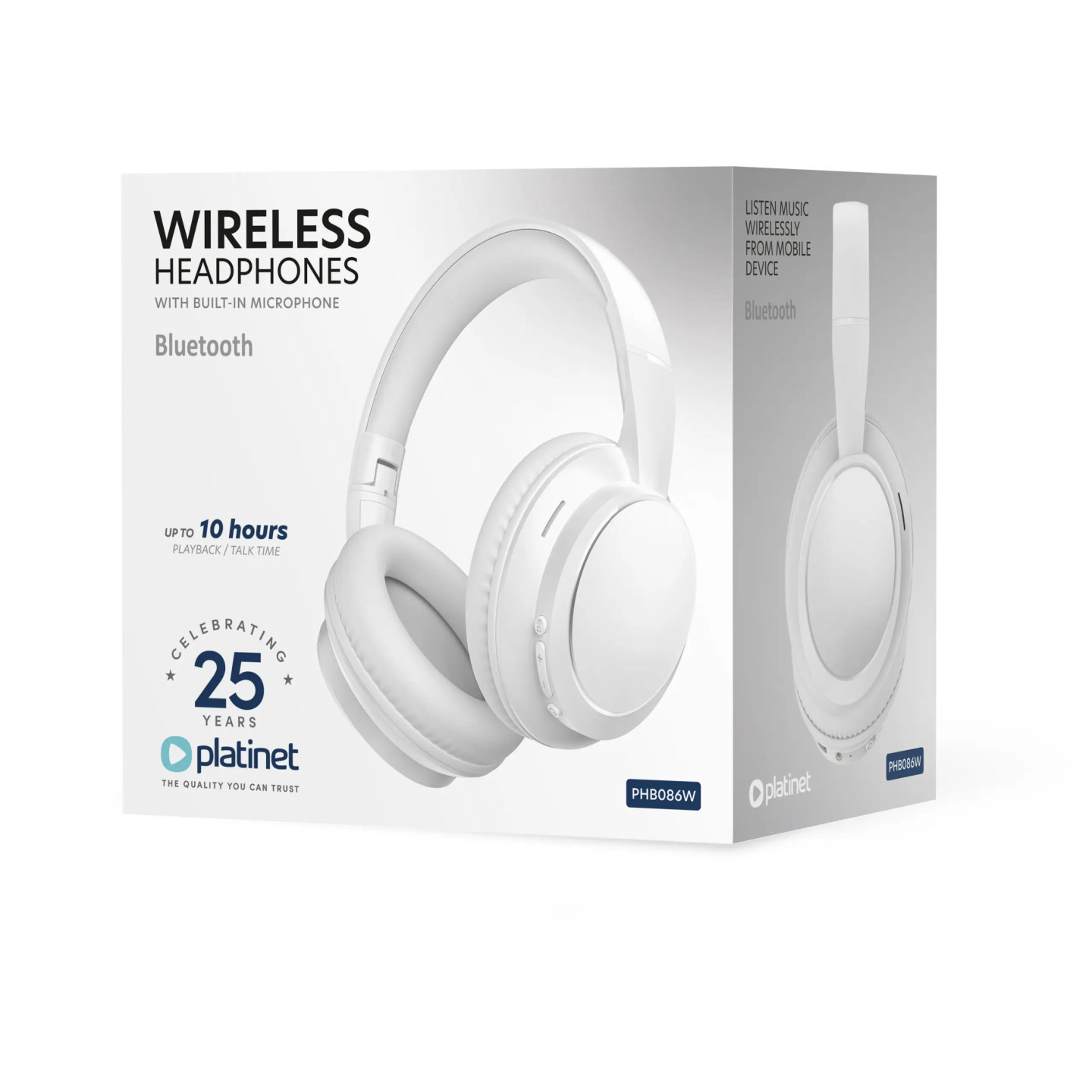 Casti fara fir,, wireless, Platinet, PHB086W, cu microfon, Alb